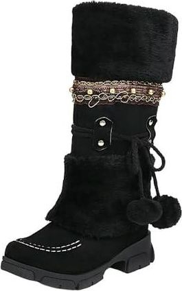 Generic JJDFW Bottes pour femmes chaudes automne et hiver commerce ext&eacute;rieur talon moyen bottes en coton bottes hautes, Noir, 37 1/3 EU