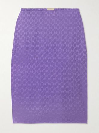 Gucci Midirock Aus Bedrucktem Seiden-jacquard Mit Raffungen - Lila