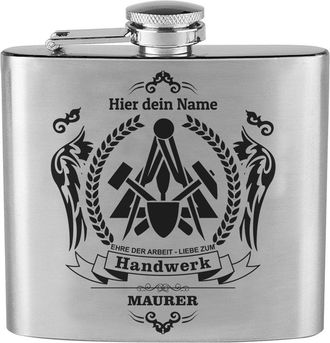 Generic Flachmann mit Wunschgravur, Zunft, Maurer, Original Edelstahl personalisiert, Zunftsymbol