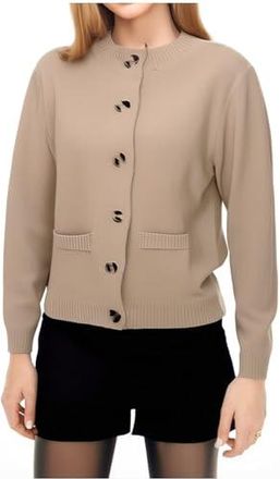 Generic 2026 Vestes pour femmes col rond boutonn&eacute; cardigan pull ouvert sur le devant manches longues tricot dame manteau habill&eacute; d&eacute;contract&eacute;, kaki, XXL