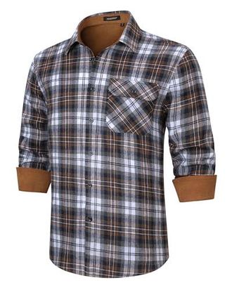 Hisdern Chemise en Flanelle &agrave; Manches Longues pour Homme Chemise &agrave; Carreaux Chaude Chemise &agrave; Carreaux r&eacute;guli&egrave;re avec Poche Marron/Marine L