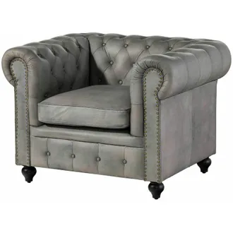 Massivmoebel24 Sessel Echtleder 105x82x75 grau chesterfield 202