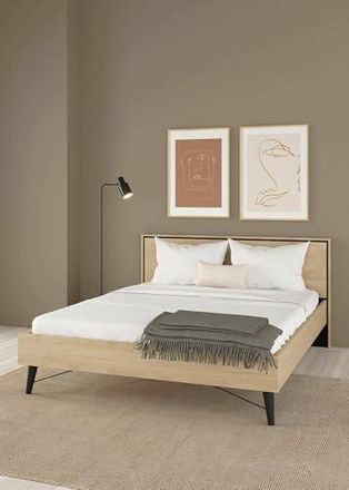 Dmora Doppelbett Roberte, Struktur des Container-Betts, Sommier mit Verkleidung, Matratzenhalterstruktur, 207x173 h91 cm, helle Eiche