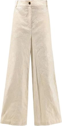 Pinko Pinko, Femme, Pantalons, Beige, Taille: 36 FR Ivy Linen Pantalons With Embroidery