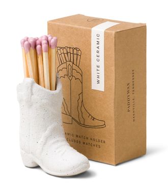 Paddywax Streichholzhalter mit Klöppel aus strukturierter Keramik Cowboystiefel mit Sicherheitsstreichhölzern im Lieferumfang enthalten, weiß, 3 Tall