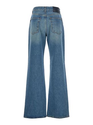 Haikure Womens Blue Wide Leg Jeans With Logo Patch Cotton