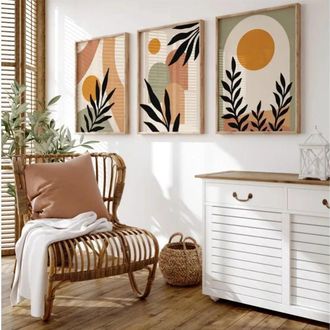 Generic 3 Bilder Abstrakt Modern 50X70CM Poster Wohnzimmer Beige Bilderwand Set Wohnzimmer Leinwand Boho Style Gro&szlig; Bilder Kunst Modern Poster Abstrakt Beige 