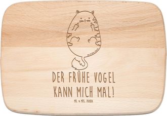 Mr. & Mrs. Panda Frühstücksbrett Katze Frühaufsteher - Geschenk, Tiger, lustig, Schneidebrett Holz, Katzenprodukte, Mittelfinger, Kater, Küchenbrett