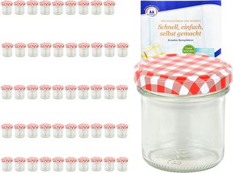 MamboCat 50er Set Sturzgläser 167 ml Deckelfarbe rot weiß kariert to 66 inkl. Diamant Gelierzauber Rezeptheft, Marmeladengläser, Einmachgläser, Einweckgläser, 