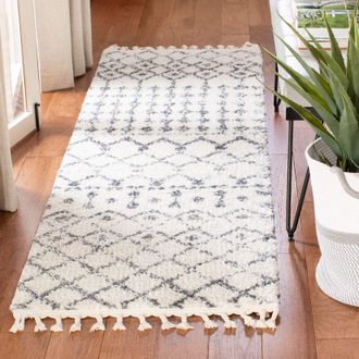 Safavieh Zottelig Teppich für Wohnzimmer, Esszimmer, Schlafzimmer - Berber Fringe Shag Collection, Kurzer Flor, Creme und Dunkelgrau, 66 X 244 cm