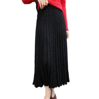 Generic Jupe plissée mi-longue en cachemire de vison pour femme, Noir, XXL