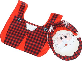 Artibetter Weihnachtlicher Toilettensitzbezug und Toilettenmatte Satz Waschbarer Vlies Toilettendeckel Schutz Rutschfester Badteppich f&uuml;r ovale Standard Toilette