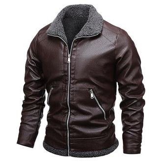 Generic Veste de motard l&eacute;g&egrave;re &agrave; col montant en similicuir avec fermeture &eacute;clair pour homme, caf&eacute;, XXL