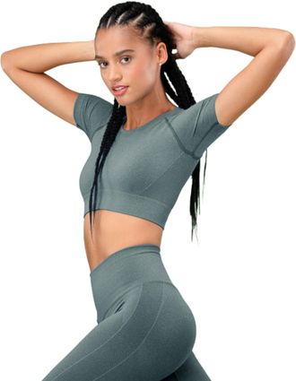 Luigi di Focenza Sportliches Top f&uuml;r Damen mit Kurzen &Auml;rmeln, Crop Top mit Push-Up-Effekt aus Weicher und Atmungsaktiver Mikrofaser, Ideal f&uuml;r Sport, Made in Italy