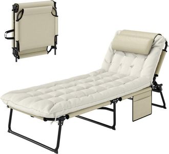 OUTSUNNY Bain de soleil - Outsunny - pliable - dossier inclinable 4 positions - appui-t&ecirc;te et matelas &eacute;pais - textil&egrave;ne, acier - beige