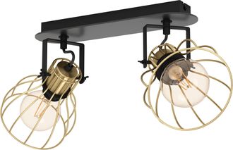 Eglo Deckenstrahler Sambatello, 2-flammige Deckenlampe mit schwenkbaren Spots, Deckenleuchte aus Metall in Schwarz und Messing-Geb&uuml;rstet, Deckenspot mit E2