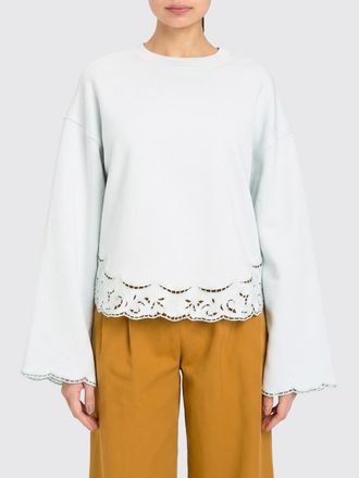 Twinset Sweatshirt oversize en coton avec empi&egrave;cements en dentelle et &eacute;paules tombantes