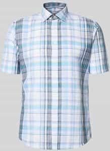 Jake*s Slim Fit Business-Hemd aus Leinen-Mix mit Kentkragen