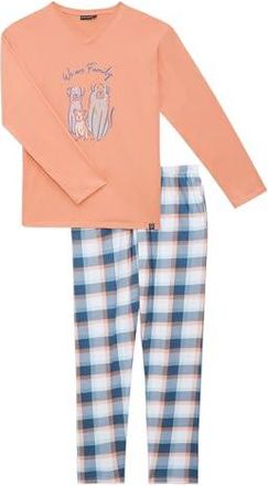 Arthur Pyjama Homme, Ensemble Manches Longues et Pantalon - 100% Coton Bio Chaud et Doux pour lhiver - Motif Famille Carreaux Orange - Taille L