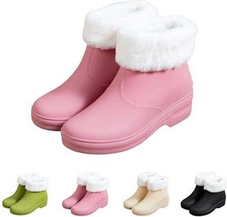 Generic Bottes de pluie &agrave; enfiler pour femme - Bottes Chelsea chaudes avec doublure en peluche - Chaussures dhiver antid&eacute;rapantes et imperm&eacute;ables pour le trav