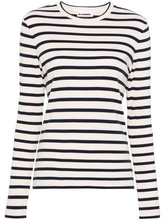 Jil Sander t-shirt ray&eacute; &agrave; manches longues - Blanc