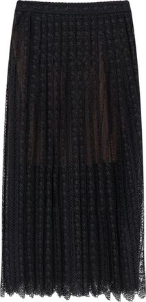 Self Portrait Femme, Jupes, Noir, Taille: 40 FR Jupe midi pliss&eacute;e et brod&eacute;e