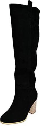 ZYUEER Femme Sexy Bottes Hautes au Genou Chaussures en Daim Talons Chunky Bottes Longue Cowboy Rétro Escarpins Talon Epais Automne Hiver