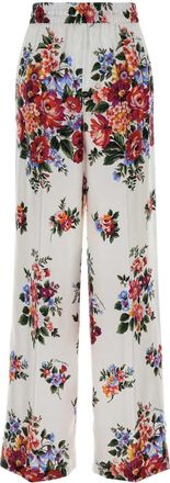 Dolce & Gabbana Mazzfiorifbianco Exterior: Silk Pantaloni Trousers