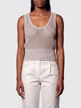 Brunello Cucinelli Top sans manches en maille de coton ajour&eacute;e &agrave; encolure U