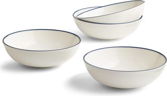 Royal Doulton M&uuml;slischalen, Steingut, zum Kombinieren entworfen, Gordon Ramsay Maze M&uuml;slischalen, 18 cm, Denim-Linie, 4 St&uuml;ck, Blau, Wei&szlig;
