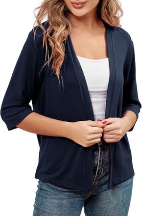 Generic Cardigan d&eacute;t&eacute; &agrave; manches courtes pliss&eacute; l&eacute;ger ouvert sur le devant, manches courtes, d&eacute;contract&eacute;, doux, drap&eacute;, pour l&eacute;t&eacute;, le bureau, bleu marine, XXL