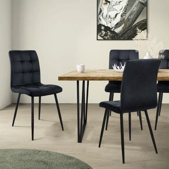 ML Design Set de 4 Chaise de Salle &agrave; Manger, Noir, Rev&ecirc;tement en Velours, Pieds en M&eacute;tal, avec Dossier Ergonomique, Design Moderne, pour Salon Bureau Chambre