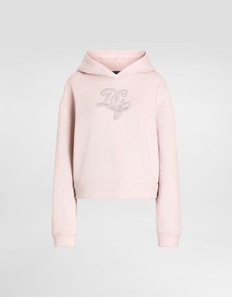 Dolce & Gabbana Jersey Hoodie With Embroidery - Frau T-shirts Und Sweatshirts Rosa 46
