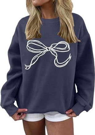 Generic Sweat-shirt surdimensionné pour femme - T-shirt basique à manches longues - Imprimé - Décontracté - Sans capuche - Décontracté - Streetwear - Manches 