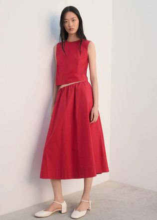 Mango Jupe midi coton &agrave; fronces rouge - Femme - XS - MANGO