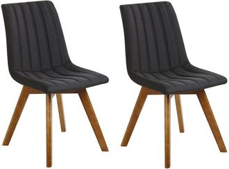 Beliani Esszimmerstuhl 2er Set Schwarz Polsterbezug Vertikale Steppung Massive Beine aus Buchenholz Elegant Retro