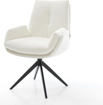 DELIFE Drehstuhl Clea-Flex Boucl&eacute; Soft Beige Kreuzgestell breit Schwarz 360&deg; drehbar Wippfunktion, Esszimmerst&uuml;hle