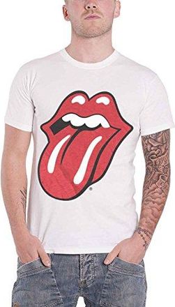 THE ROLLING STONES T-Shirt Classique avec encres Douces pour Homme - Blanc - Small