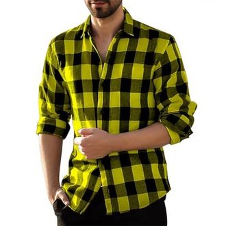 Generic Chemise &agrave; manches longues pour homme - Coupe ajust&eacute;e - Chemise &agrave; carreaux avec boutonni&egrave;re - Chemise d&eacute;t&eacute; l&eacute;g&egrave;re et respirante - Chemise de travail &agrave; 