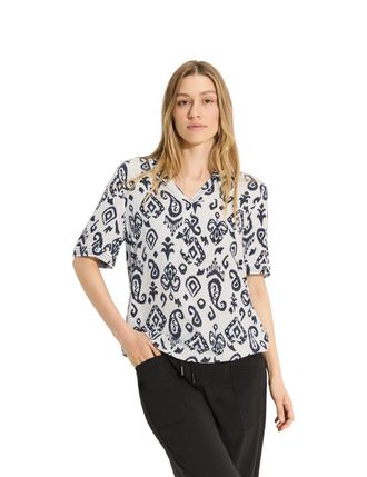 Cecil Damen B344763 Print Bluse, Vanilla White, XS