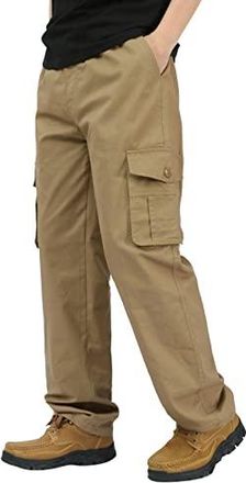 Generic Pantalon de travail léger pour homme, pantalon cargo à coupe décontractée, pantalon de combat jambe droite, pantalon décontracté, taille élastique, pa