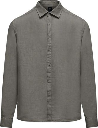 Bomboogie Homme, Chemises, Gris, Taille: S Chemise en lin &agrave; manches longues