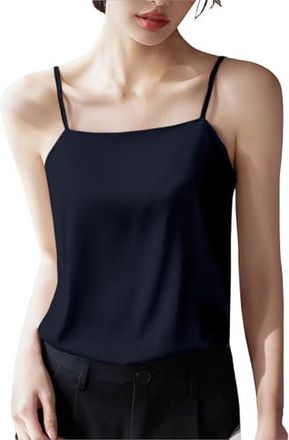 Generic Hauts d&eacute;t&eacute; tendance - Chemisier en satin &agrave; &eacute;paules d&eacute;nud&eacute;es - Grande taille - Haut &agrave; bretelles spaghetti - Coupe ample - Respirant - L&eacute;ger - Couche de