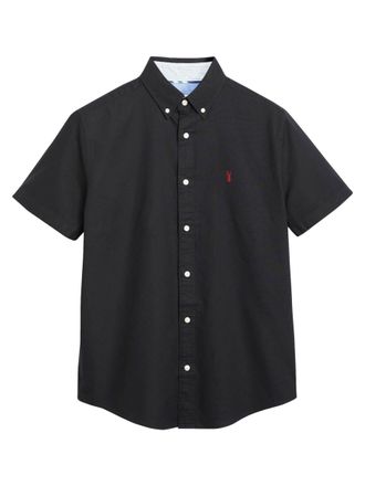 Next Herren Kurzärmeliges Oxford-Hemd mit Hirsch Schwarz L