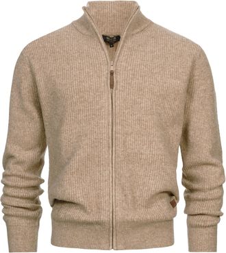 Indicode Herren INPeace Cardigan Strickjacke mit Stehkragen | Feinstrickjacke mit Rei&szlig;verschluss f&uuml;r M&auml;nner Beige, XXL