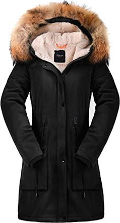 Orolay Veste Dhiver Mi-Longue en Laine Dagneau à Capuche et Col Montant pour Femme Le noir XXL
