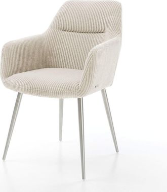 DELIFE Esszimmerstuhl Pejo-Flex Cord Beige 4-Fu&szlig; konisch Edelstahl Taschenfederkern, Esszimmerst&uuml;hle