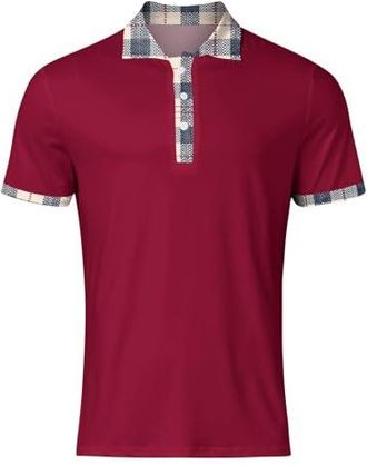 Generic Polo d&eacute;contract&eacute; pour homme avec revers c&ocirc;tel&eacute; et boutons au design blocs de couleurs pour homme, rouge, XXL