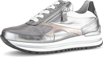 Gabor Damen Low-Top Sneaker, Frauen Halbschuhe,Strassenschuhe,Sportschuhe,Freizeitschuhe,Turnschuhe,Laufschuhe,a silb/Weiss/schw,38.5 EU / 5.5 UK