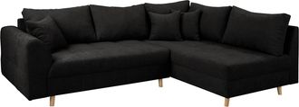 Norrwood home24 Ecksofa Meyford Schwarz Microfaser Enza 230 x 85 x 160cm Ottomane davorstehend rechts ohne Hocker Skandi